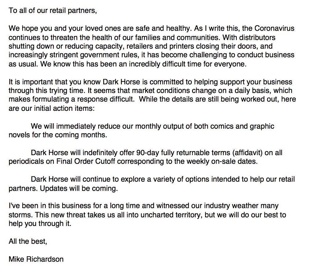 Dark Horse Comics continues commitment to supporting comic retailers ...