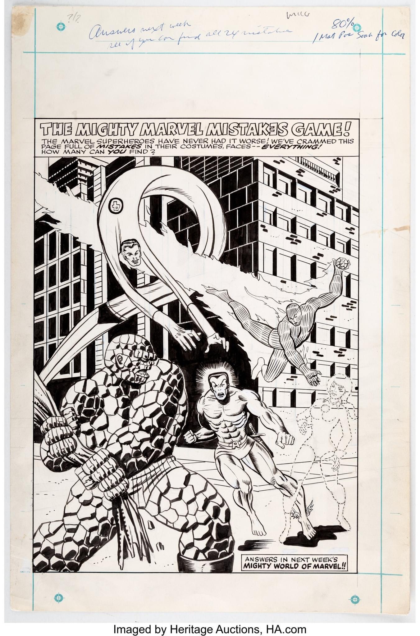 Mighty World of Marvel “Fantastic Four” Pin-Up art offered in upcoming ...